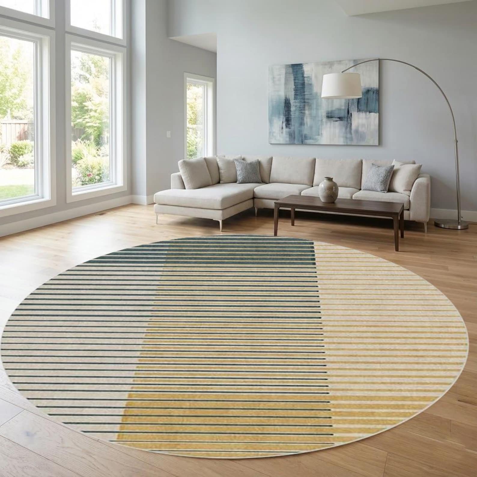 Mid Century Modern Round Rug, Geometric Japandi Circle Area Rug ...