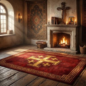 Jerusalem Cross Prayer Rug, Christian Kneeler, Catholic Gift, Medieval ...