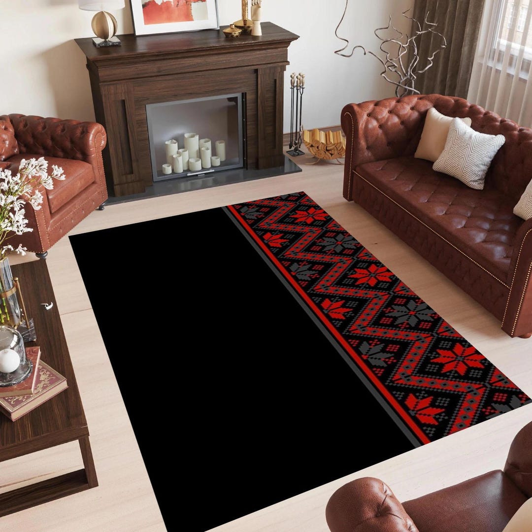 Traditional Folk Art Rug, Red and Black Cross Stitch Design, Slavic ...