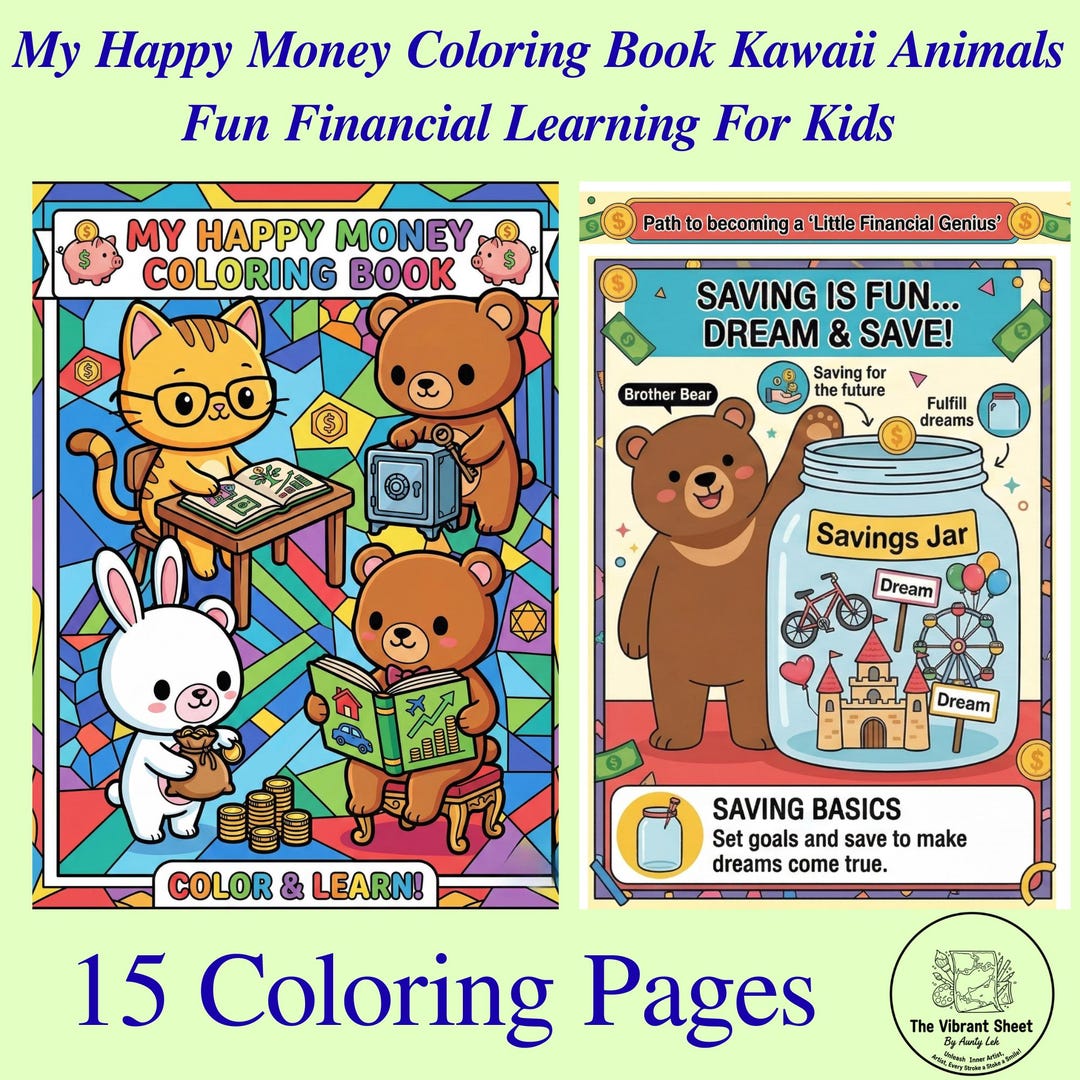 My Happy Money Coloring Book Kawaii Animals Fun Financial Learning for ...