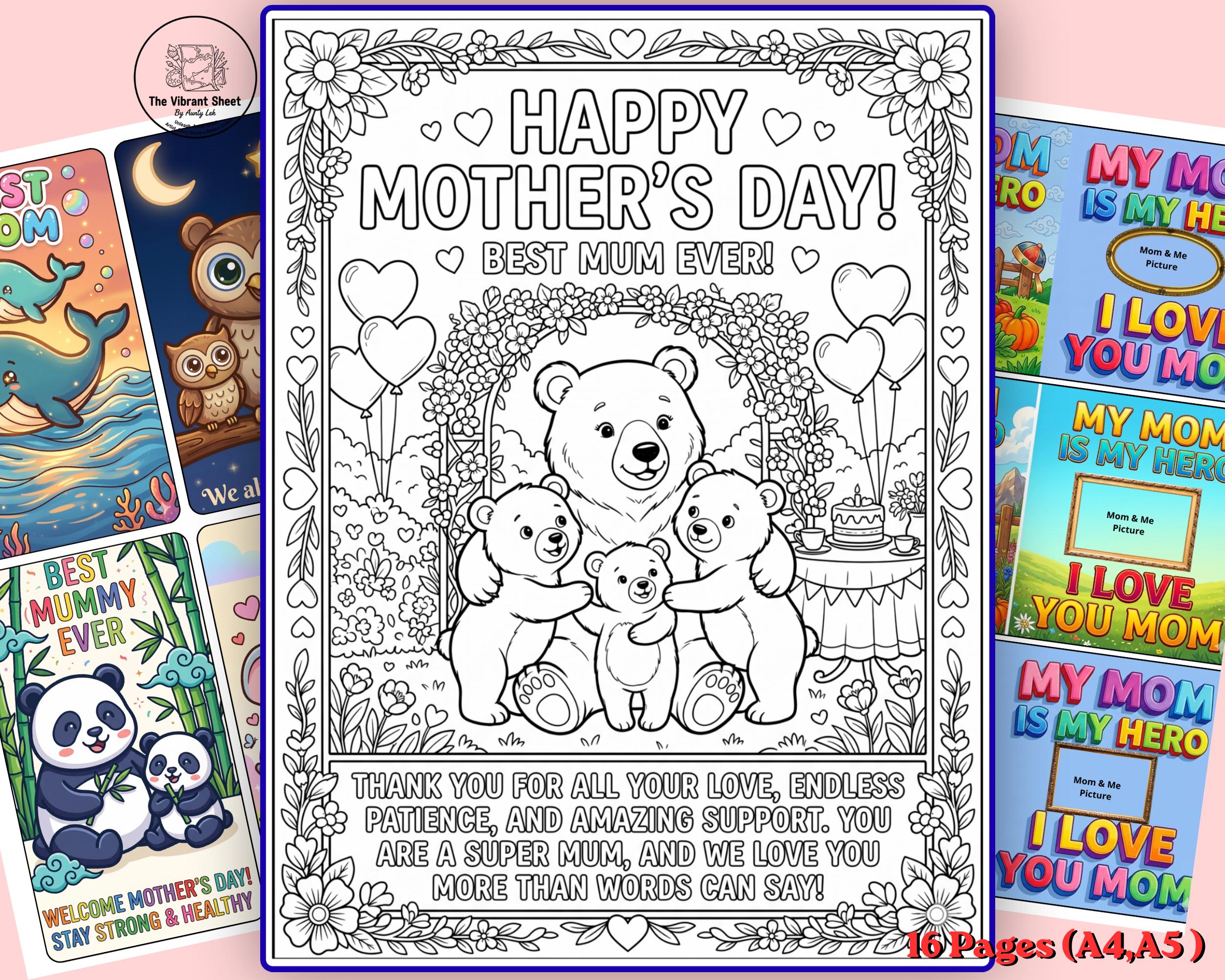 Mother’s Day Coloring Book Animals Mom Love A4,a5printable Gift Kids ...