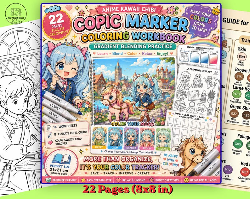 Anime Kawaii Copic Coloring Workbook: Gradient Blending Practice (PDF ...