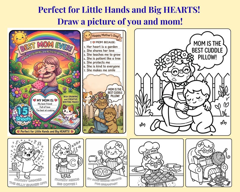 Kawaii Mom and Me Coloring Activity Book With Color Swatch Grids for ...