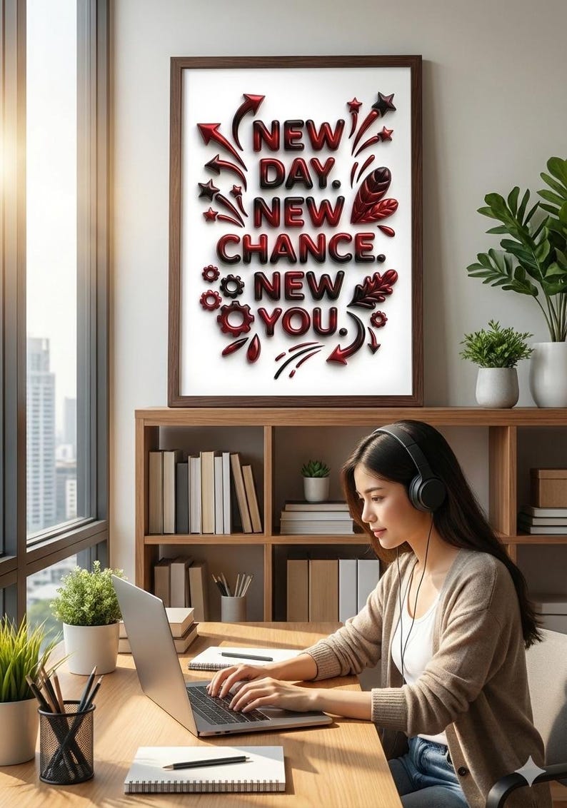 Slogan New Day Poster Printable Wall Art Motivational Quote for First ...