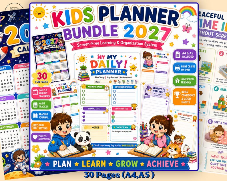 Kids Planner Bundle 2027 Daily Weekly Goals Habits Reading Journal ...