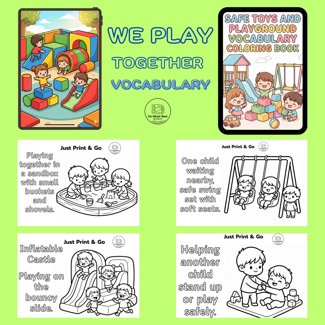 25 Playground Vocabulary Coloring Book | ESL Social Skills (printable ...