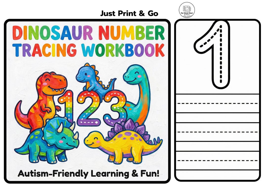 Dinosaur Number Tracing Workbook 1-20 Printable Autism Friendly ...