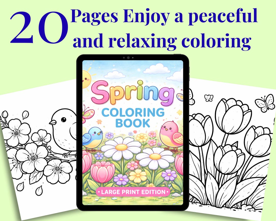 Spring Garden Coloring Book With Simple Flowers Birds Butterflies ...