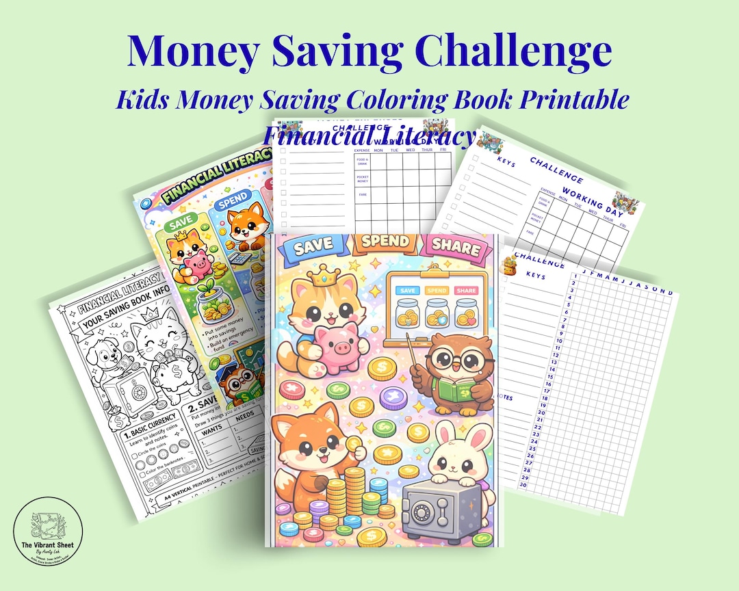 Kids Financial Literacy Printable Coloring Book Money Saving Tracker ...
