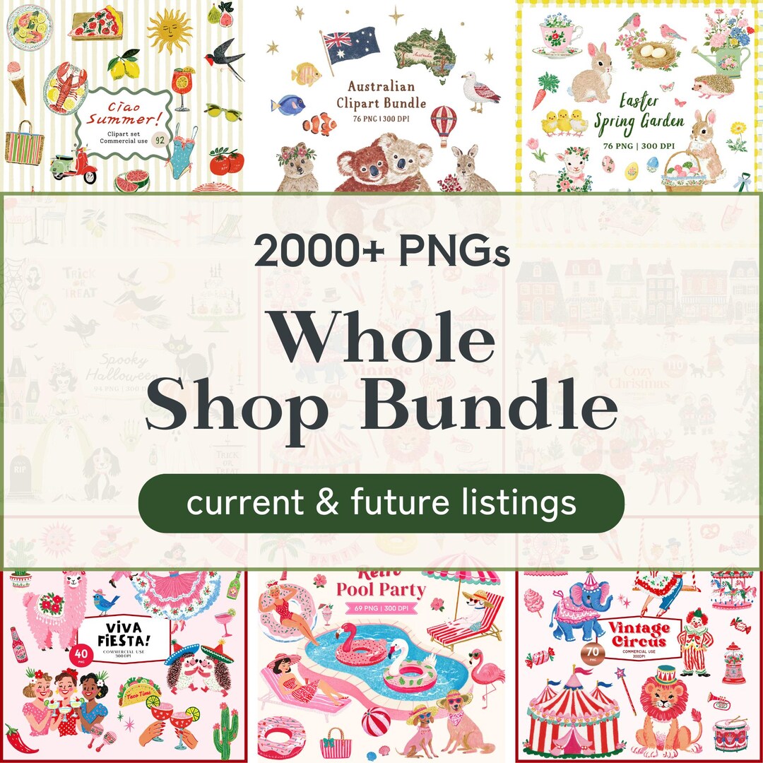 Whole Shop Bundle - Commercial Use, Lifetime Access, Vintage Watercolor ...