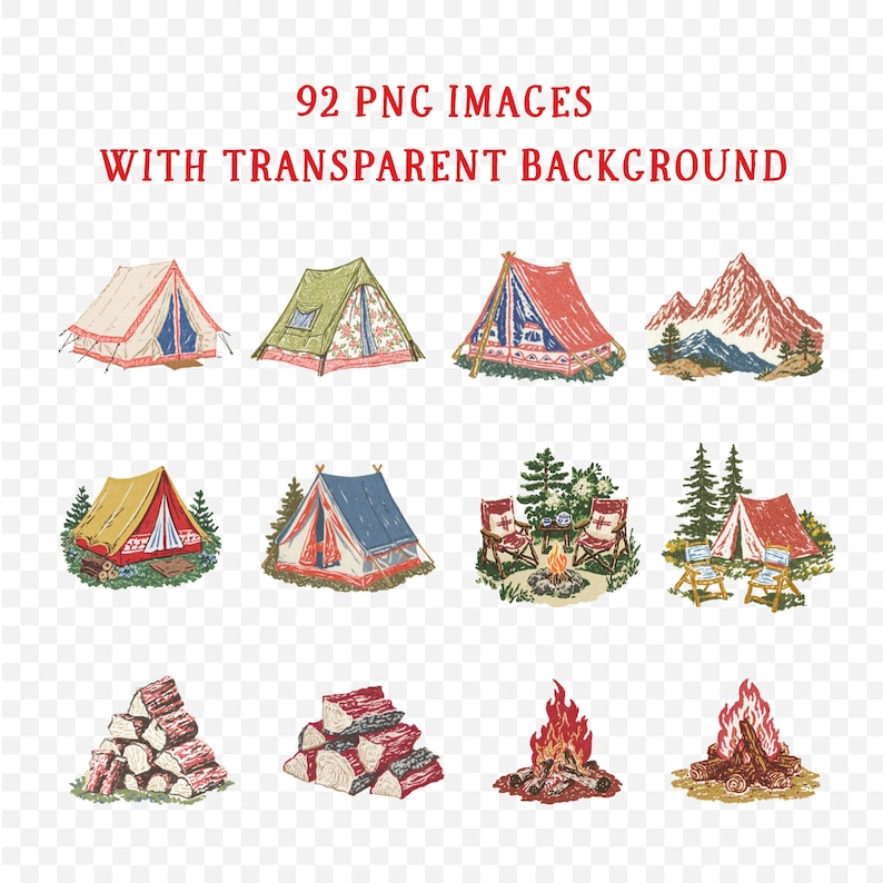 Vintage Camping Clipart Bundle, Retro Woodland Adventure PNG Graphics ...