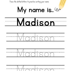 Pre-k Custom Name Tracing Worksheet Back to School - Etsy