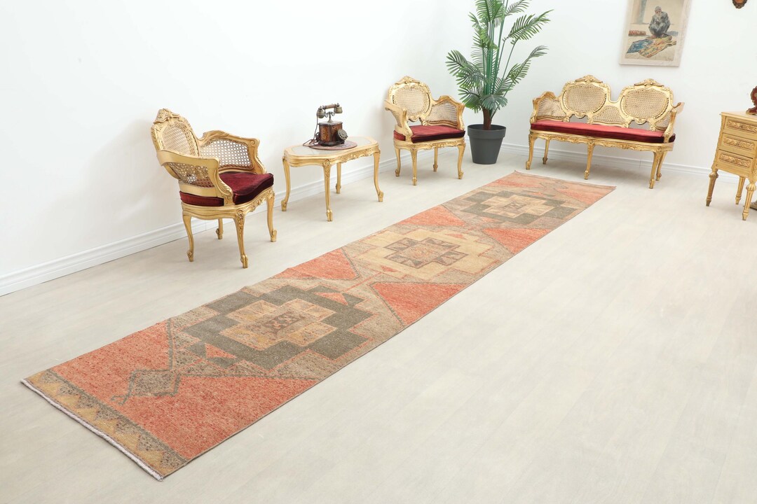 Red Grey 3x14 Corridor Runner Rug, Turkish Runner Rug , Antique Rug ...
