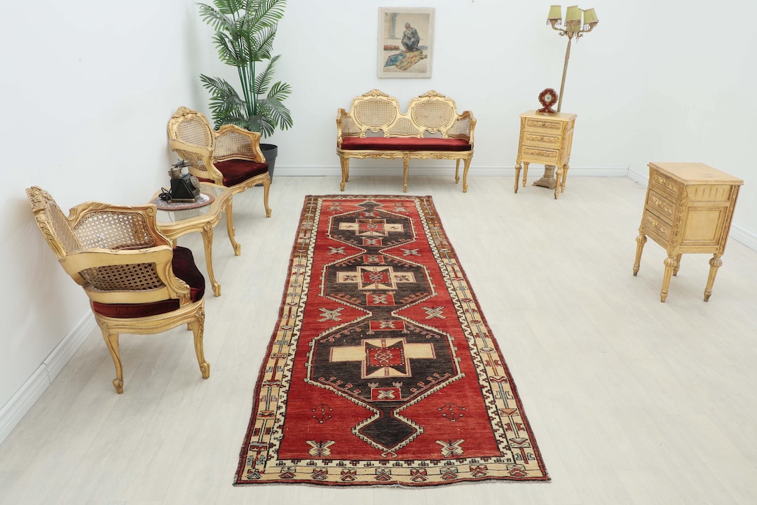5x11 Ft Red Brown Vintage Turkish Runner Rug,corridor Runner, Oushak ...