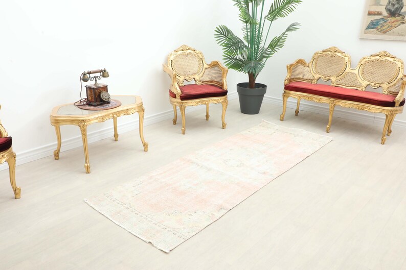 3x8 Ft Beige Pink, Vintage Turkish Runner Rug, Country Farmhouse Runner ...