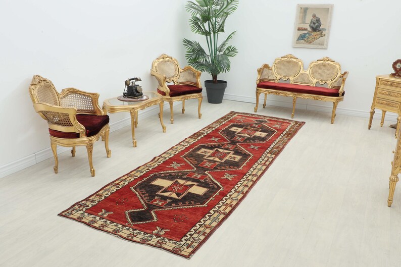 5x11 Ft Red Brown Vintage Turkish Runner Rug,corridor Runner, Oushak ...