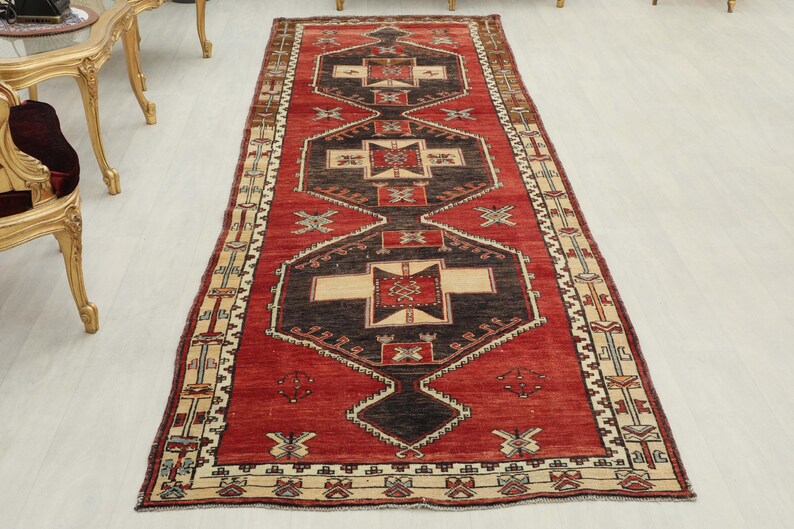 5x11 Ft Red Brown Vintage Turkish Runner Rug,corridor Runner, Oushak ...