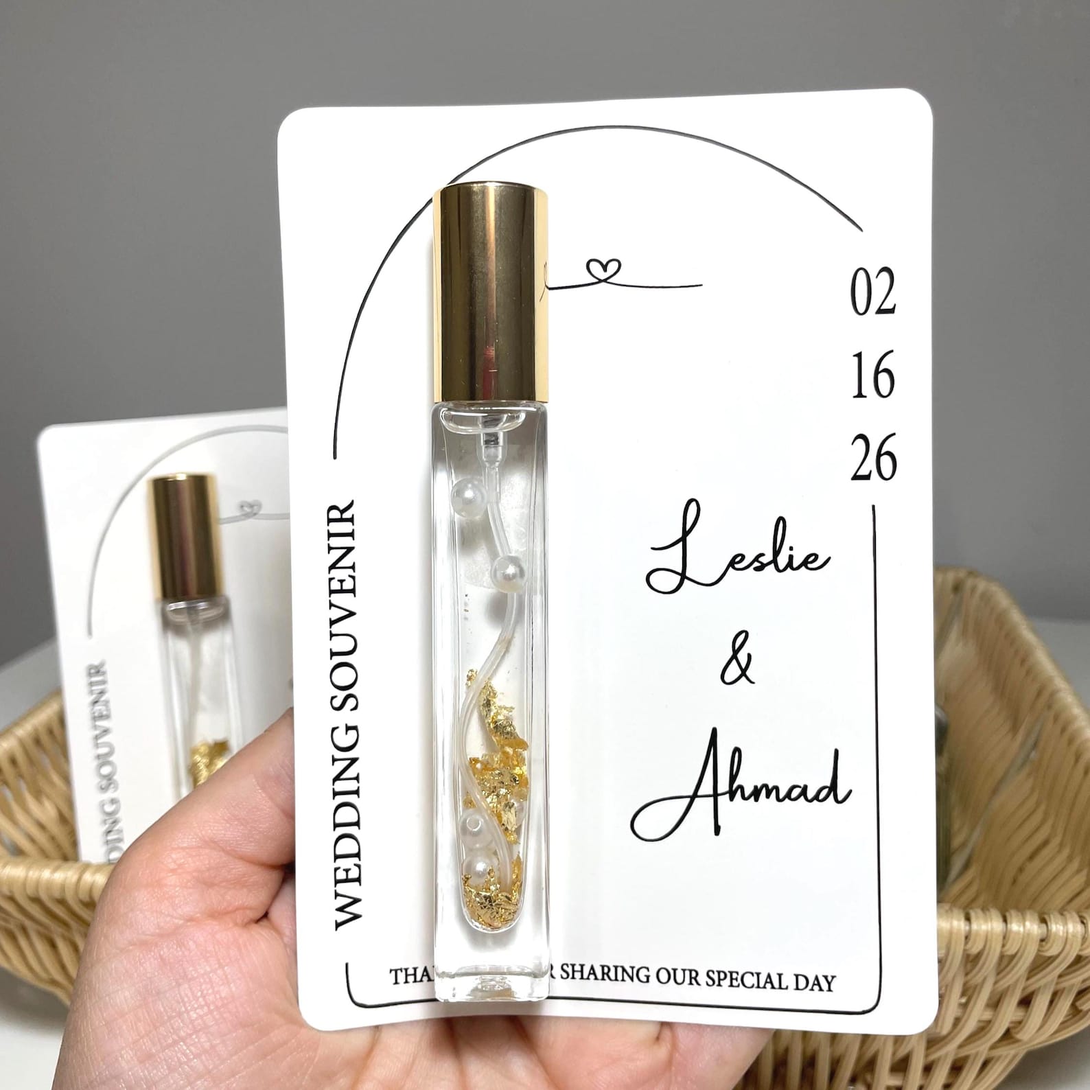 Personalized Perfume Party Favors With Gold Leaf and Pearls: Wedding ...