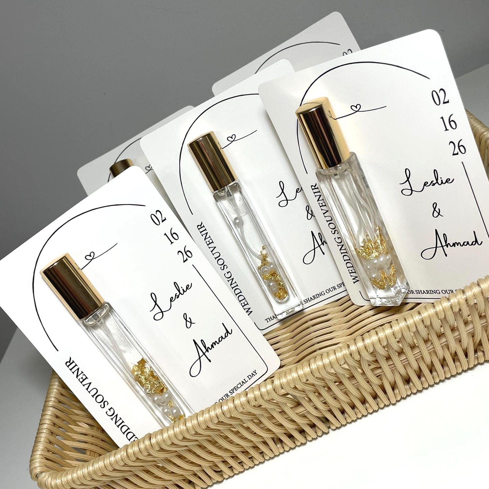 Personalized Perfume Party Favors With Gold Leaf and Pearls: Wedding ...