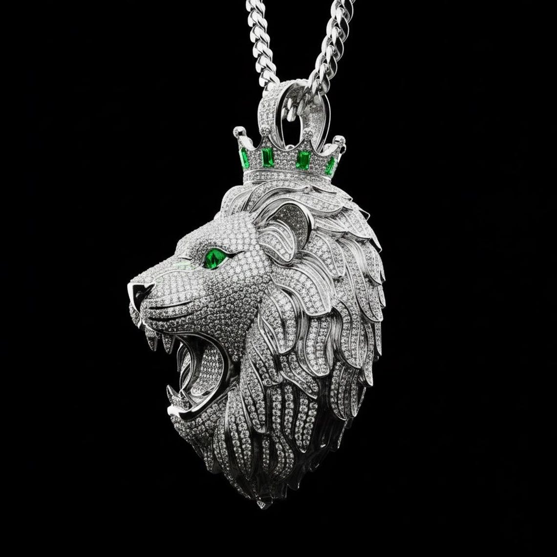 Iced Out Lion Head Pendant, Sterling Silver Moissanite Hip Hop Jewelry ...