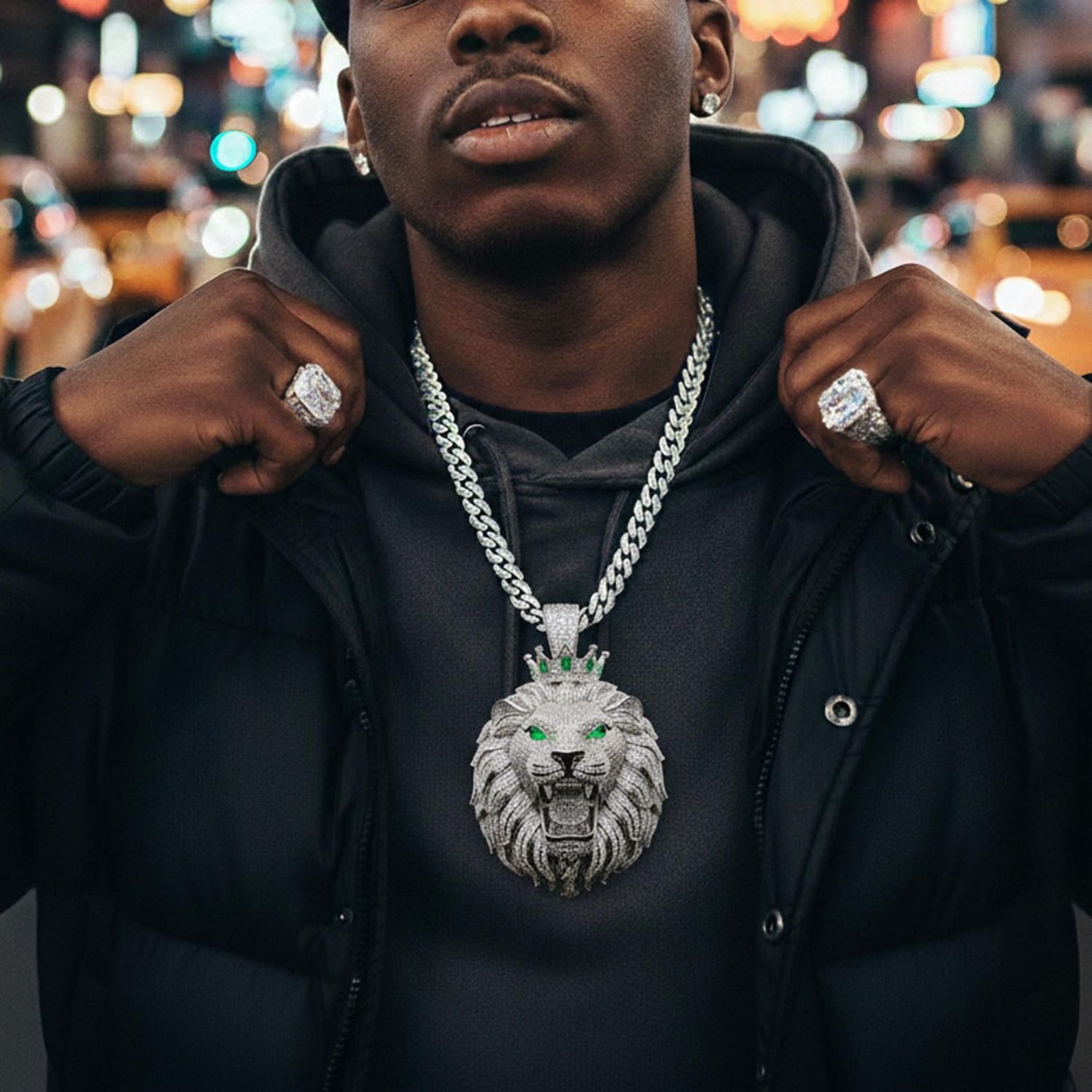 Iced Out Lion Head Pendant, Sterling Silver Moissanite Hip Hop Jewelry ...