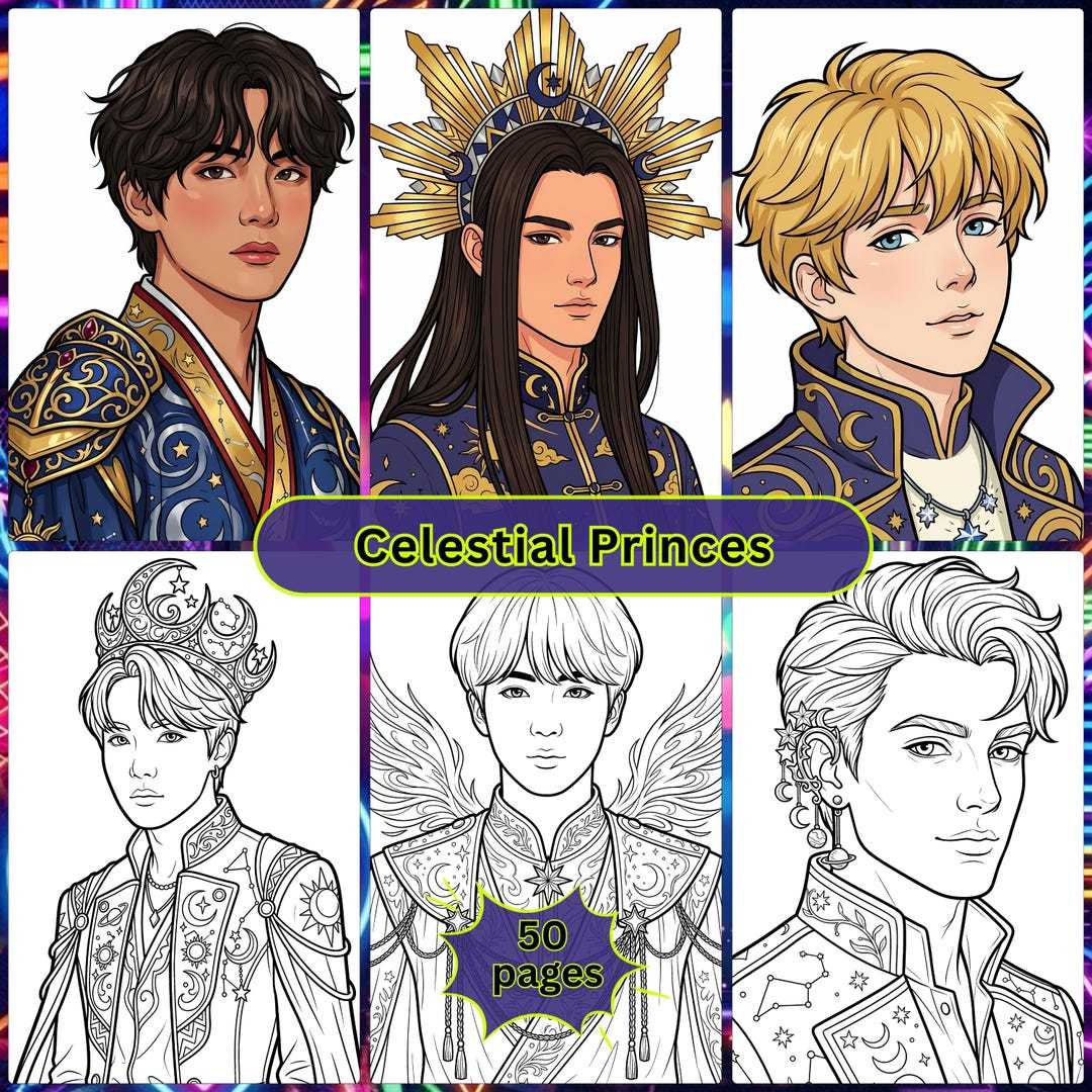 Celestial Princes K-pop Premium Coloring Book | Fantasy Anime Idols ...