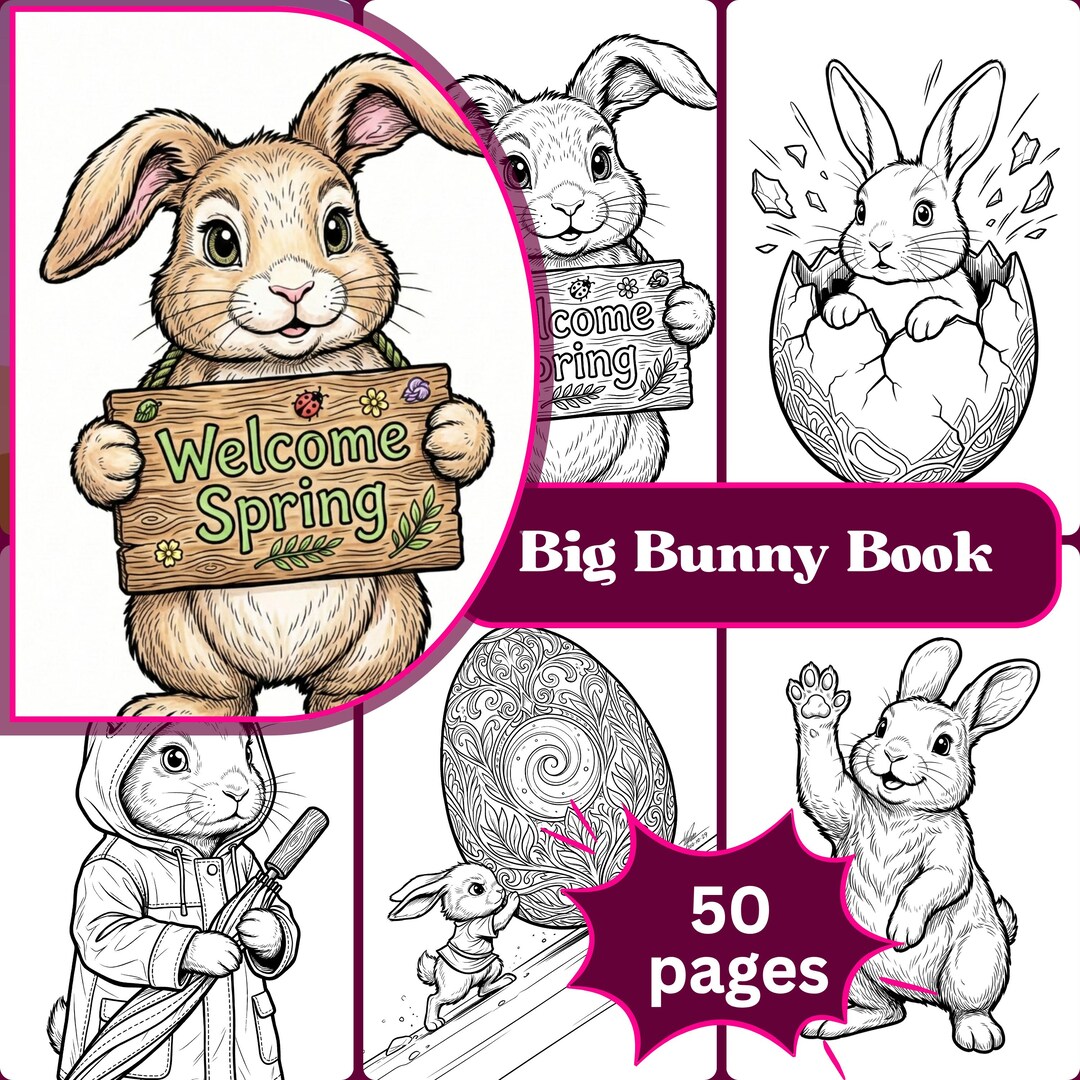 Easter Bunny Premium Coloring Book | 50 Spring Pages (digital PDF ...