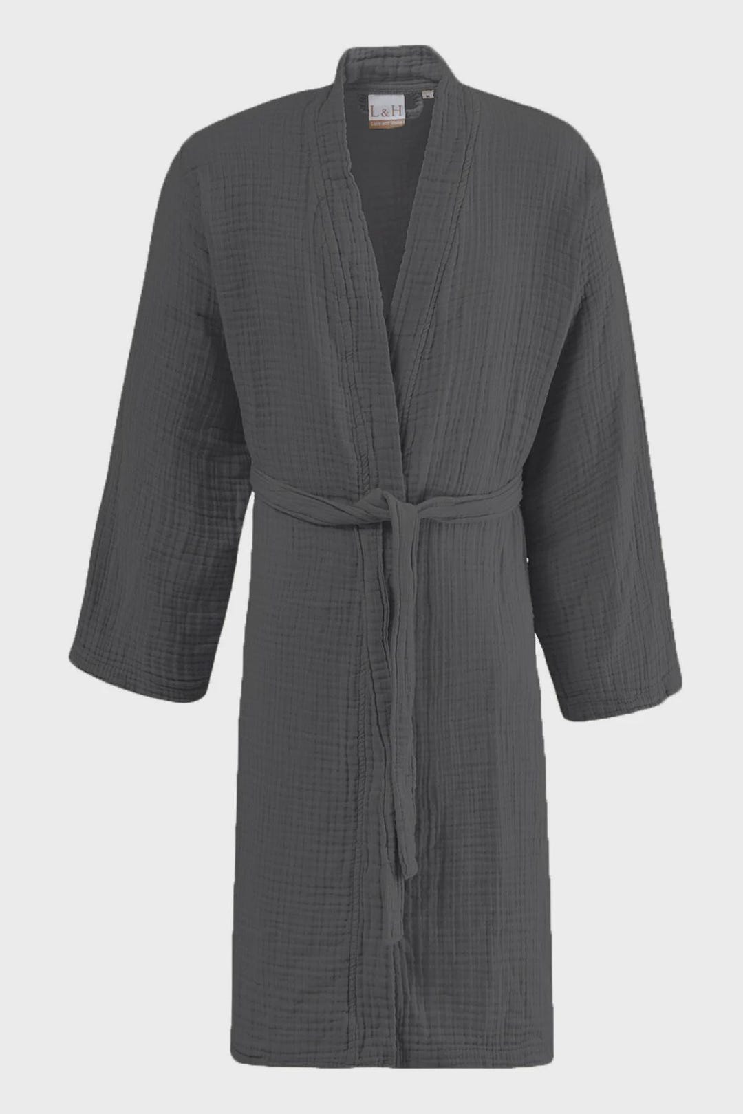 Anthracite Muslin Robe – 4 Layer Cotton Unisex Kimono Bathrobe ...