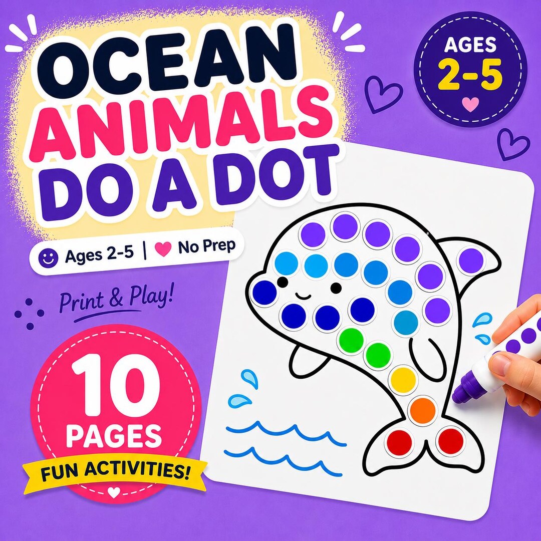 Ocean Animals Dot Marker Worksheets for Toddlers, Preschool Dot Sticker ...