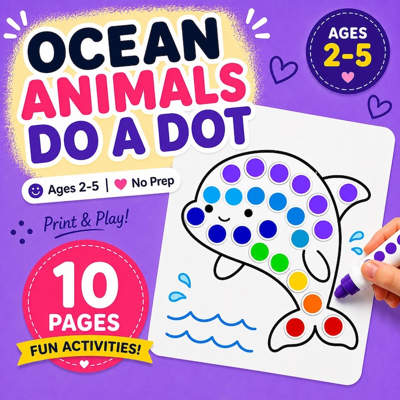Ocean Animals Dot Marker Worksheets for Toddlers, Preschool Dot Sticker ...