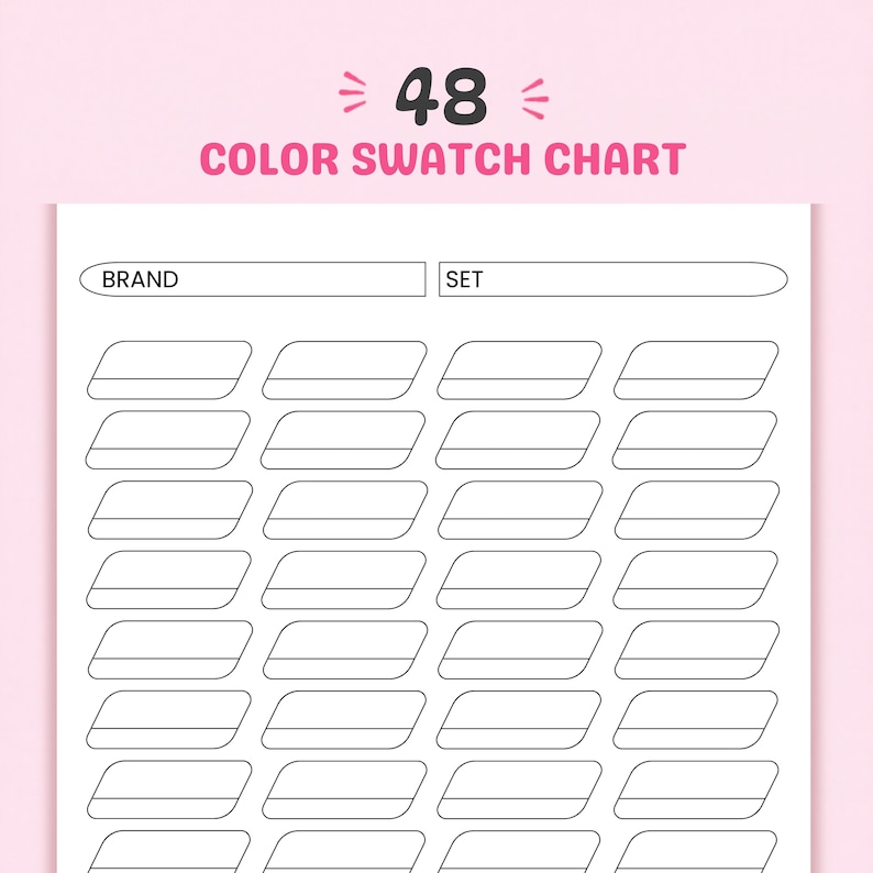 Color Swatch Chart Printable PDF, Marker & Pen Swatch Sheet, Blank ...
