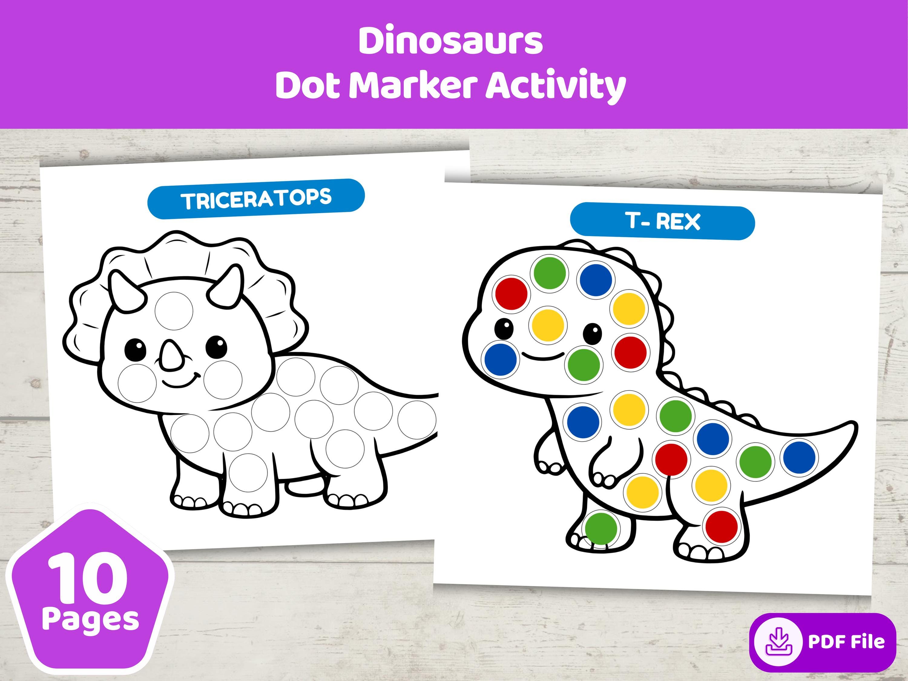 Dinosaurs Dot Marker Coloring Pages, Dot Activity: 10 Fun Printable ...