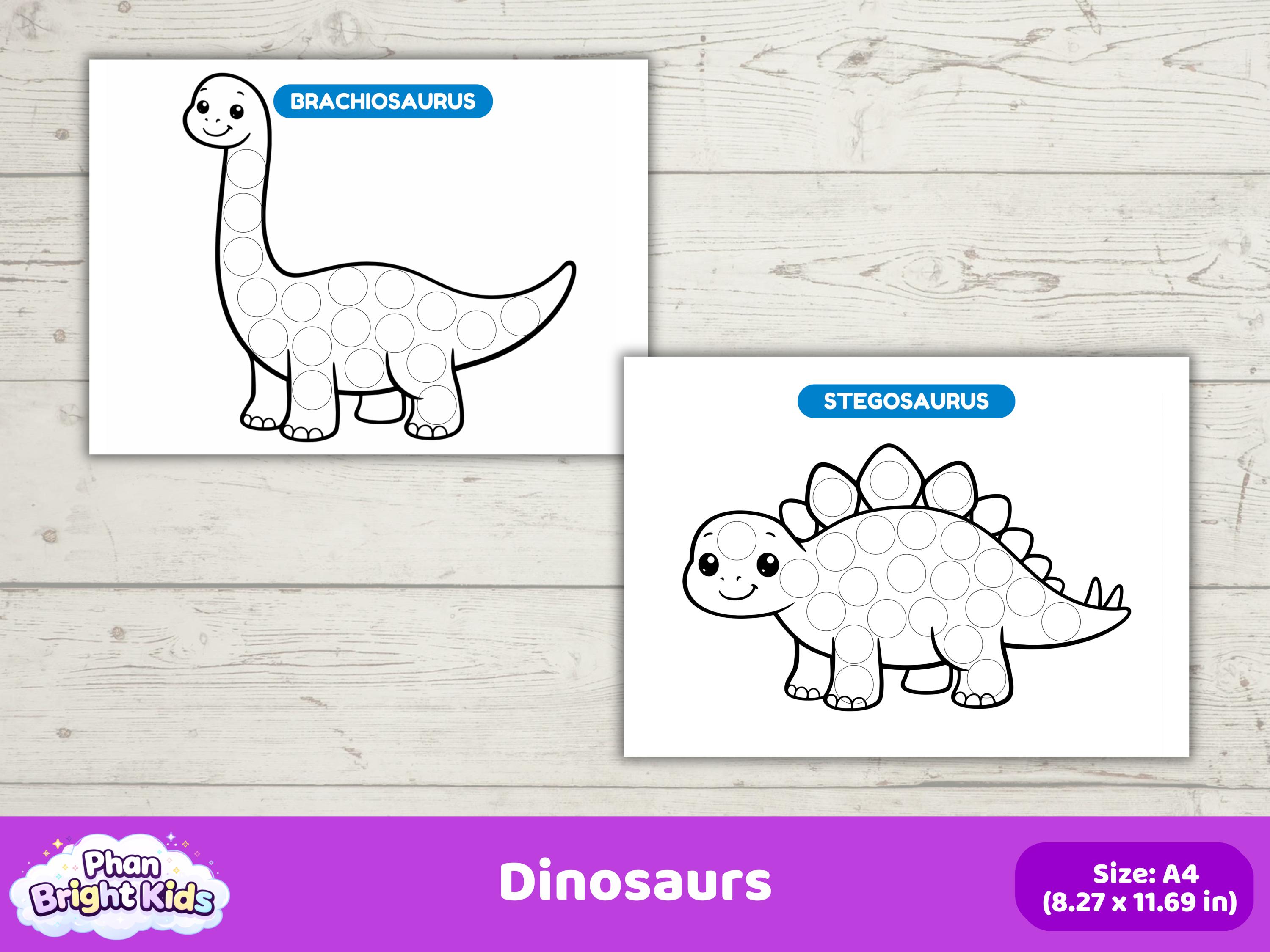 Dinosaurs Dot Marker Coloring Pages, Dot Activity: 10 Fun Printable ...