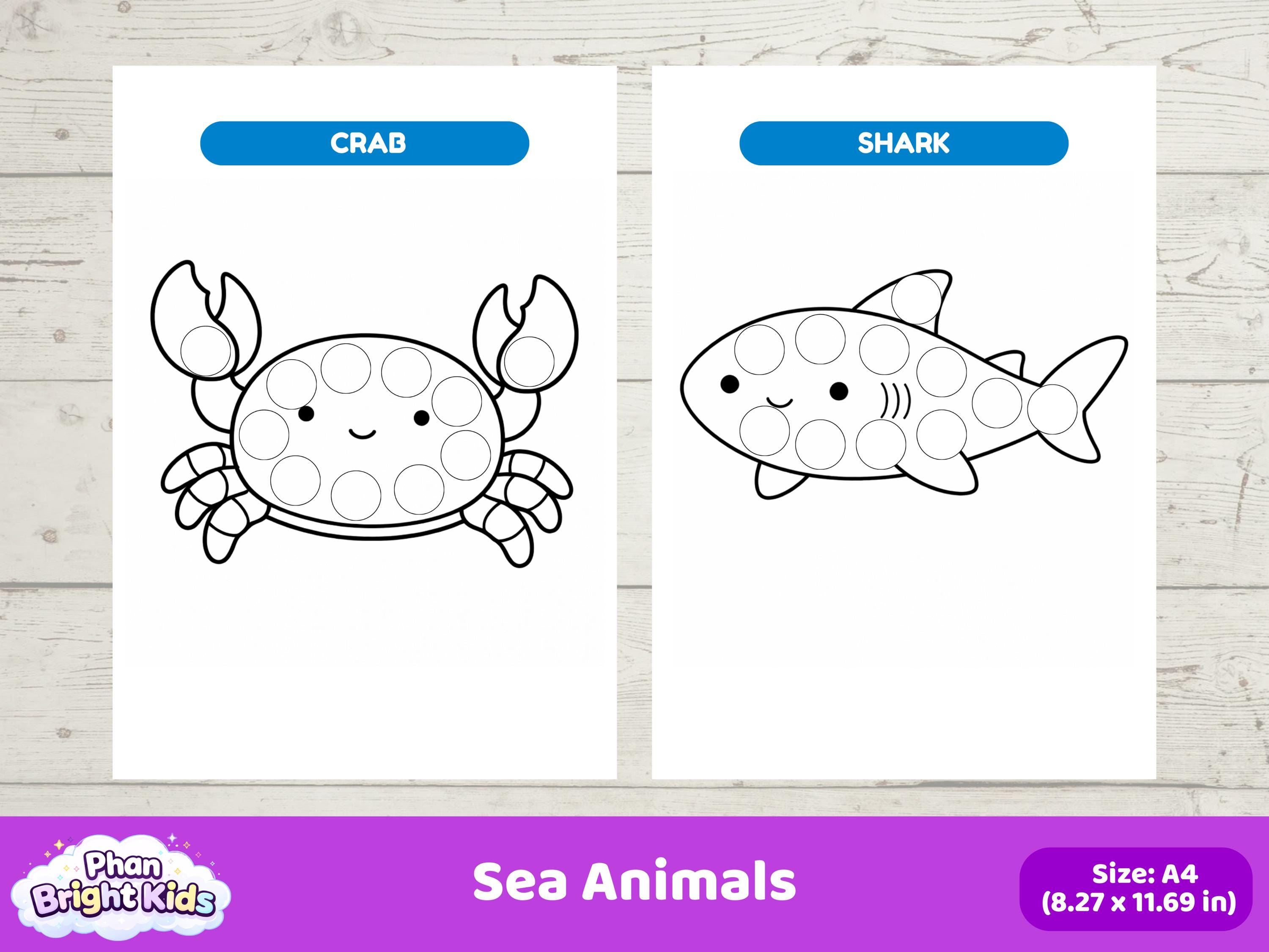 Sea Animals2 Dot Marker Coloring Pages, Dot Activity: 10 Fun Printable ...