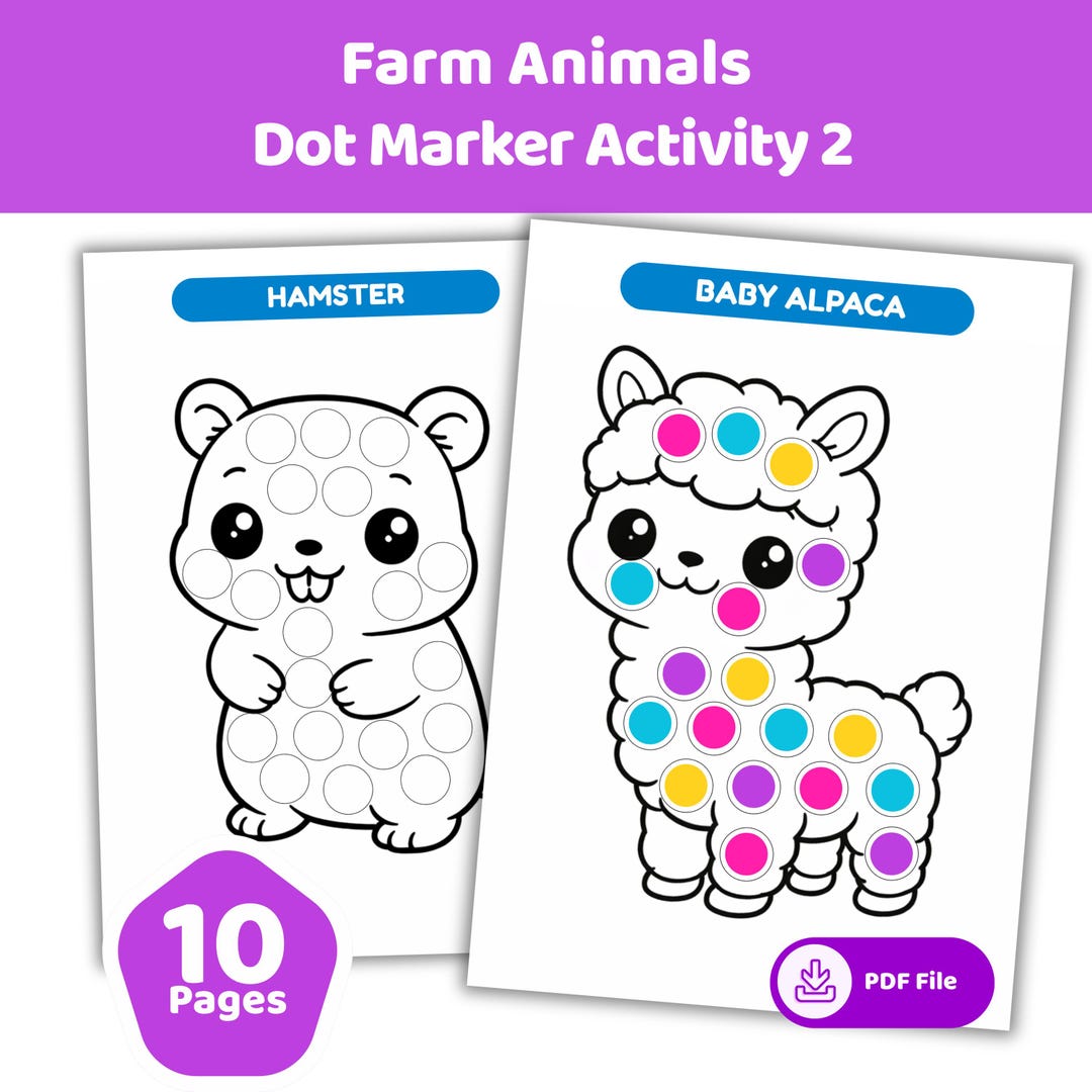 Farm Animals2 Dot Marker Coloring Pages, Dot Sticker Activity: 10 Fun ...