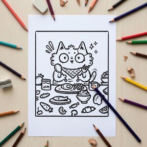 Cozy Hand-drawn “hungry Cat” Coloring Page — Printable Art - Etsy