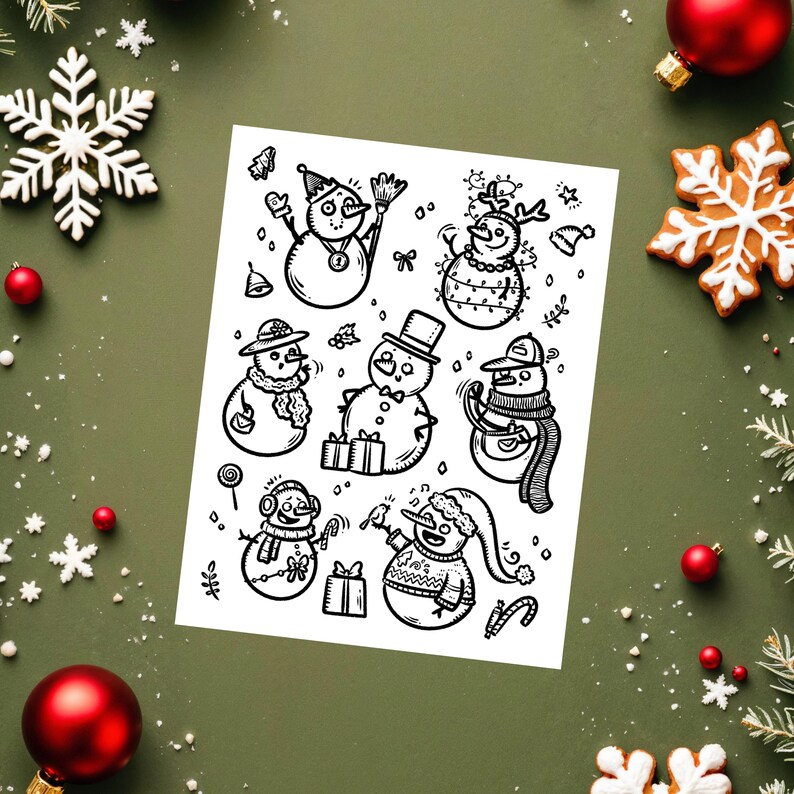 Hand-drawn Cozy Snowmen Coloring Page | Cute Winter Printable ...
