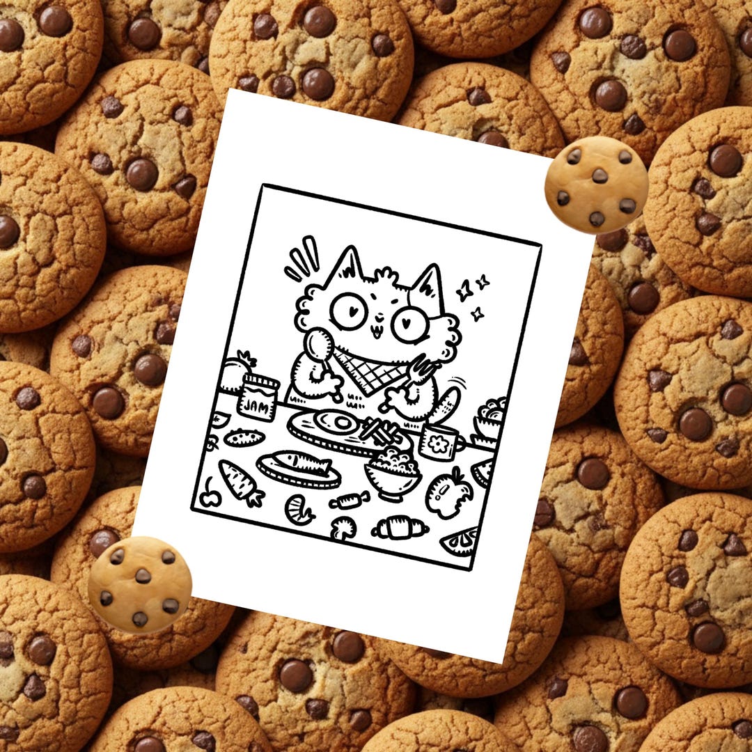 Cozy Hand-drawn “hungry Cat” Coloring Page — Printable Art - Etsy