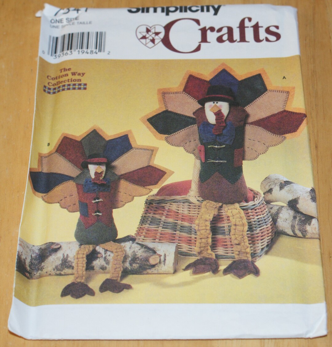 Retired UNCUT Simplicity Felt Quilt Turkey Pattern 7341, 10" and 12 ...