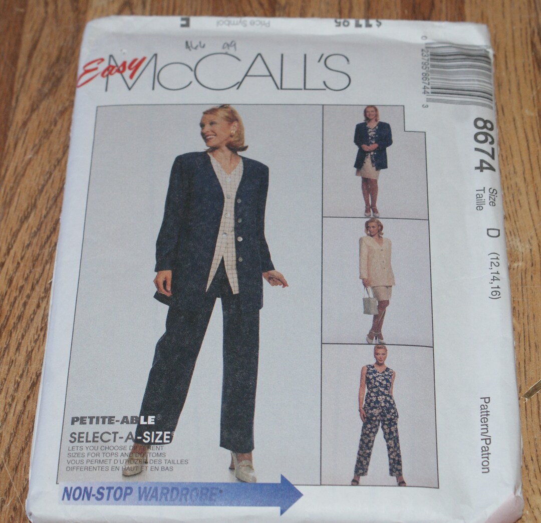 Vintage Mccall's Easy Misses 8674 Pattern Size 12 14 16 Unlined Jacket ...