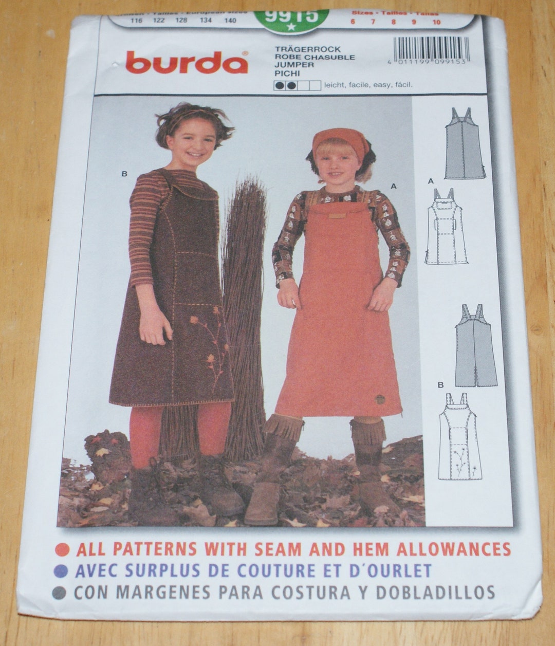 Retired BURDA Jumper Romper Dress 9915 Size 6 7 8 9 10 Girls Jumper ...