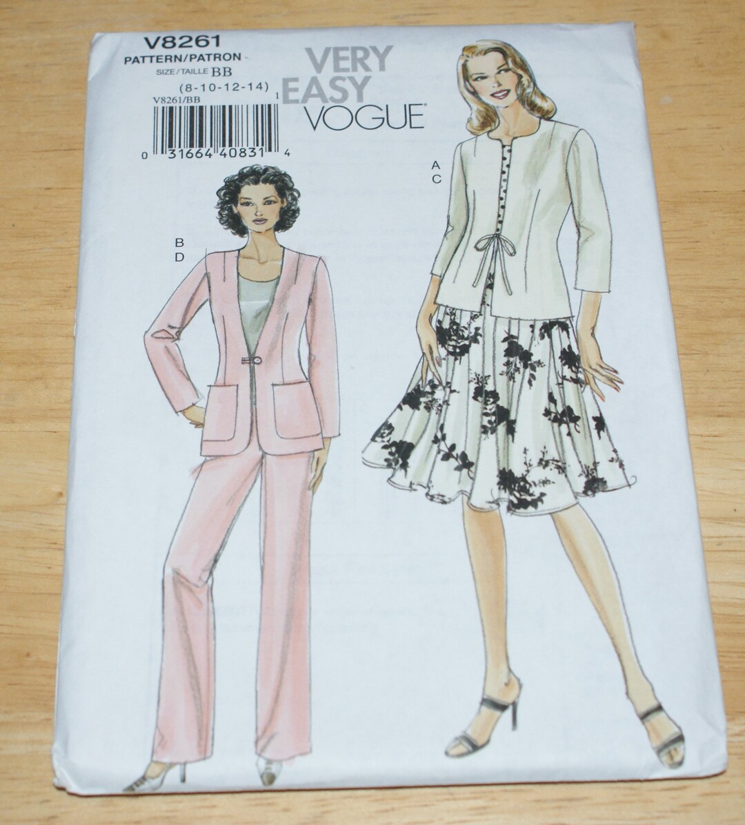 Vogue Suit Pattern V8261: Jacket, Skirt & Trousers (sizes 8-14) - Etsy