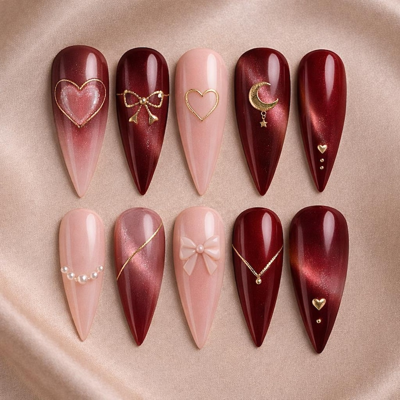 Gold Accent Bow Nails - Etsy