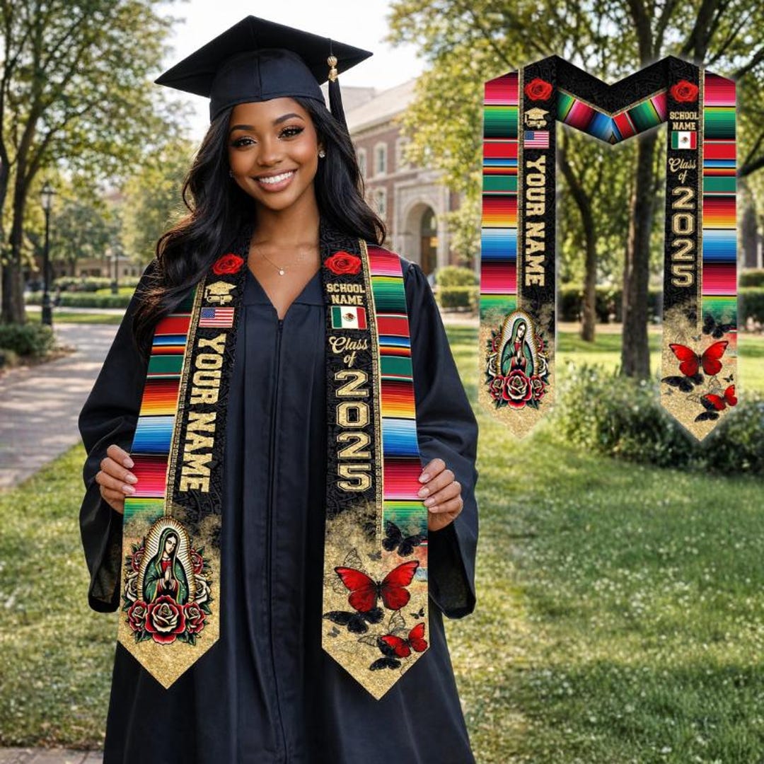 Custom Mexican Graduation Stole, Mexican American Flag Graduation Sash ...