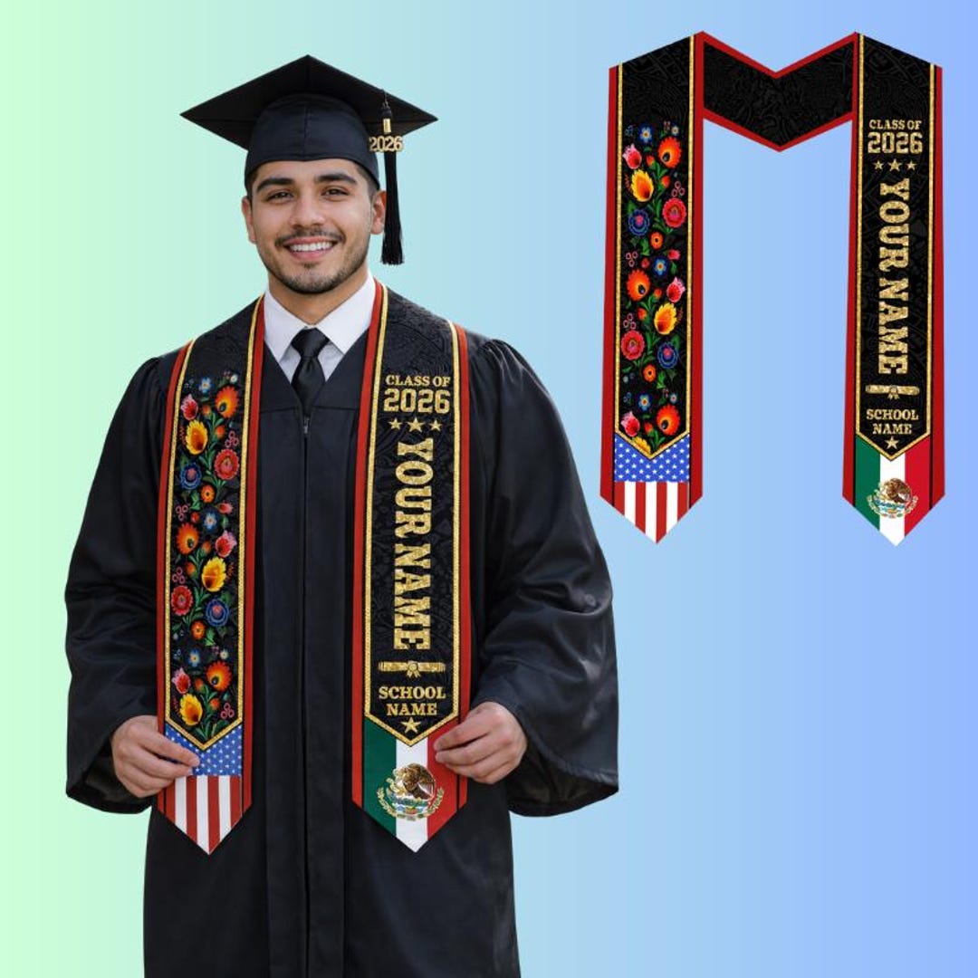 Custom Mexican Graduation Stole, Mexican American Flag Graduation Sash ...