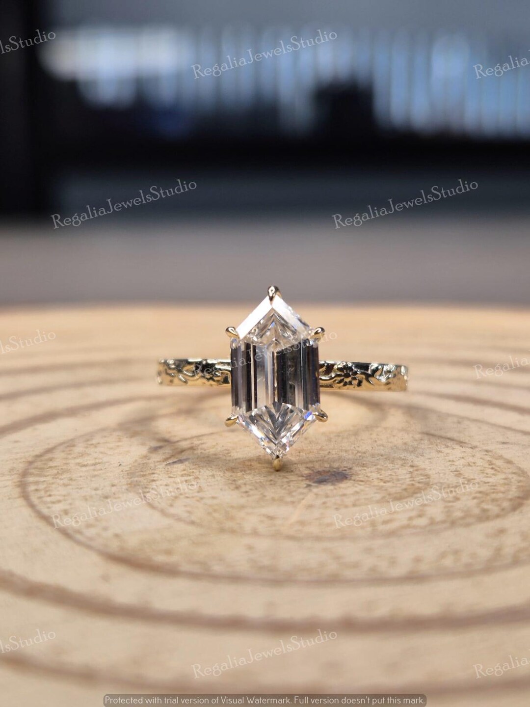 2.50 Ct Hexagonal Cut Lab Grown Diamond Solitaire Engagement Ring-18k ...
