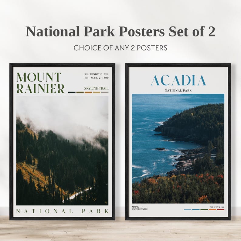National Park Posters Set of 2 Real Photos – National Park Wall Art ...