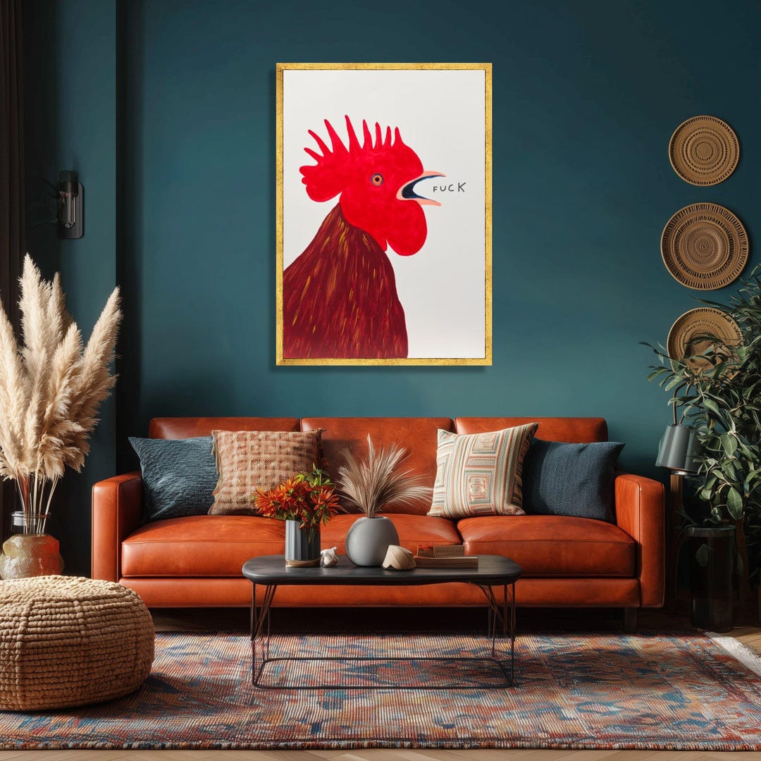 Bold Red Rooster Canvas Wall Art, Contemporary Animal Illustration ...