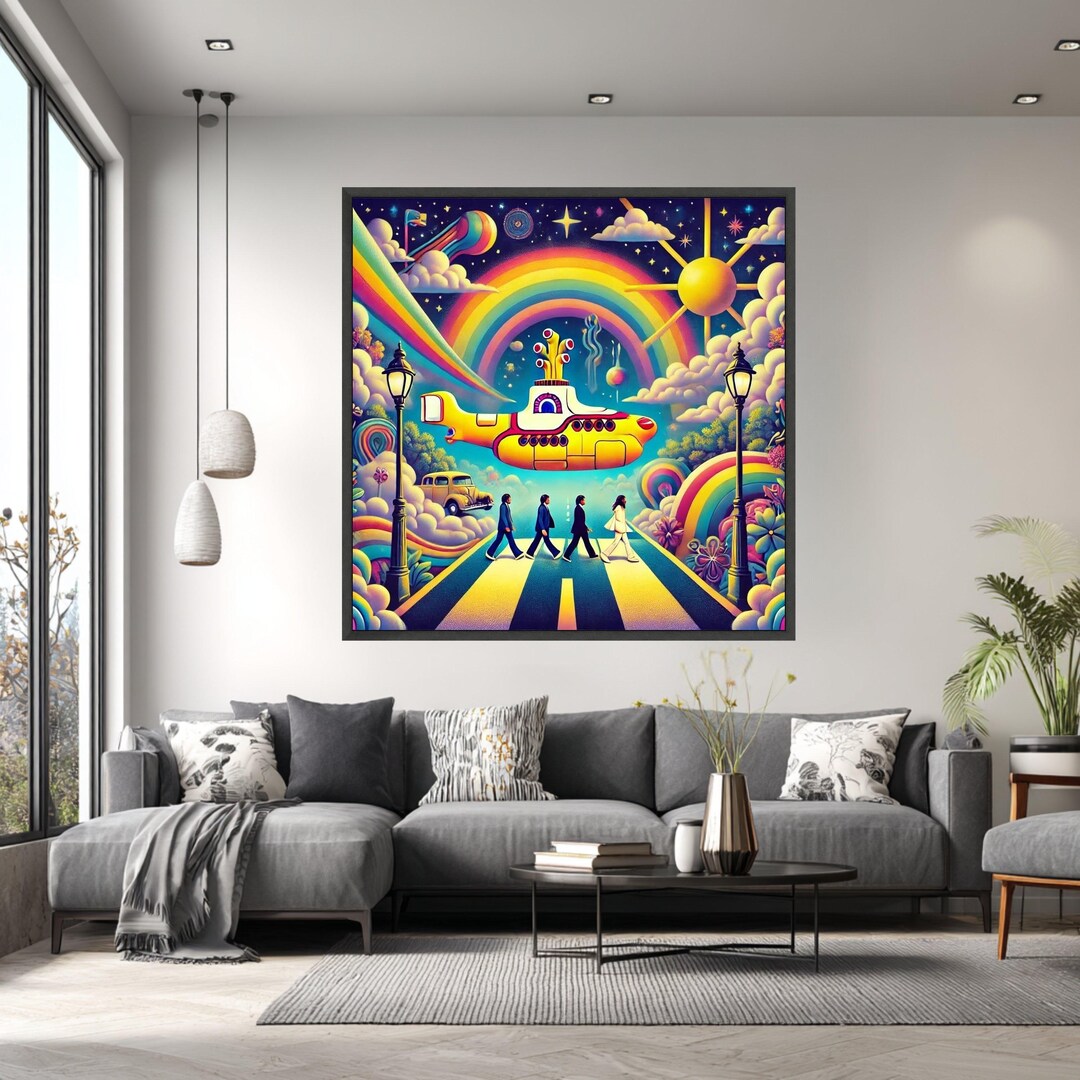 Psychedelic Beatles Canvas, Abbey Road Rainbow Crossing, Yellow ...