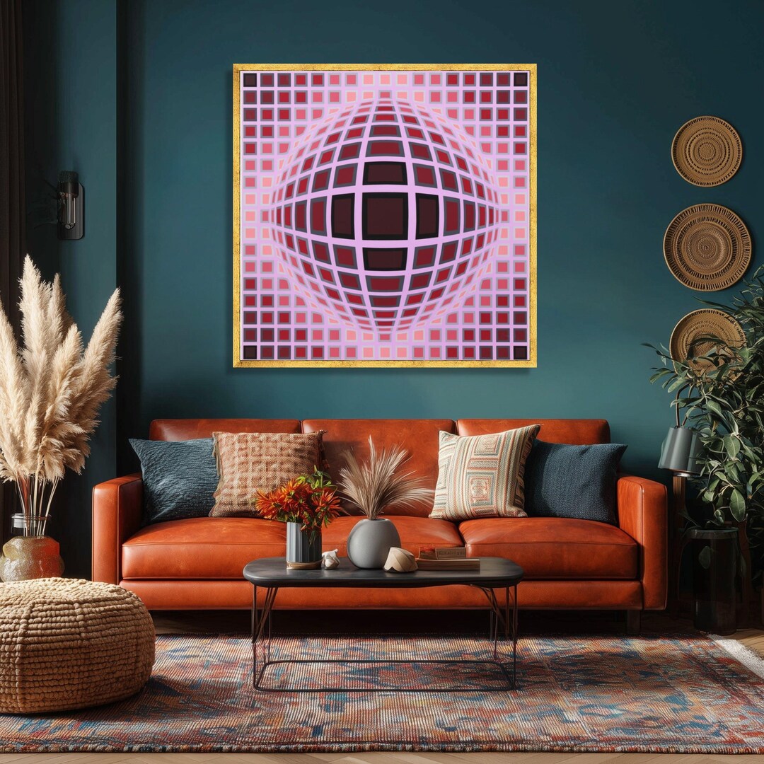 Optical Illusion Sphere Canvas, Victor Vasarely Style, Modern Geometric ...